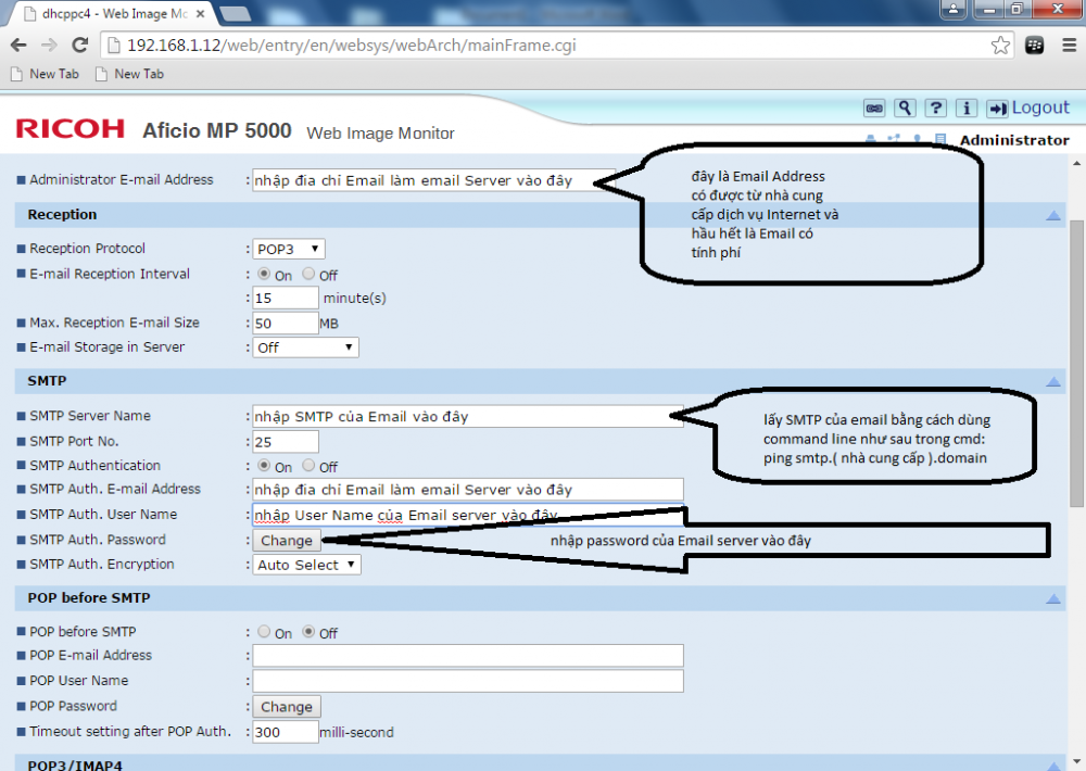 Hướng dẫn Scan to Email trên máy Photocopy Ricoh.